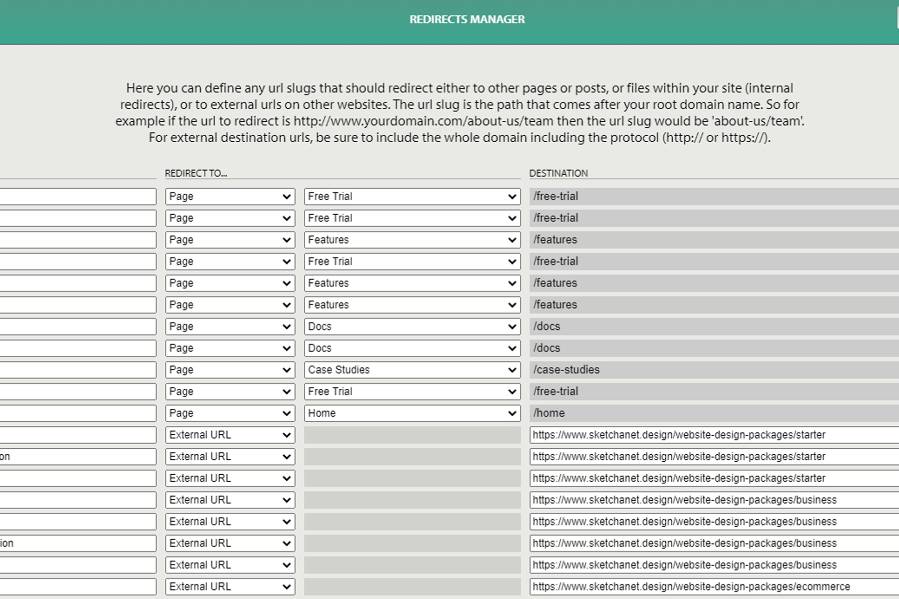 Creating Page Redirects